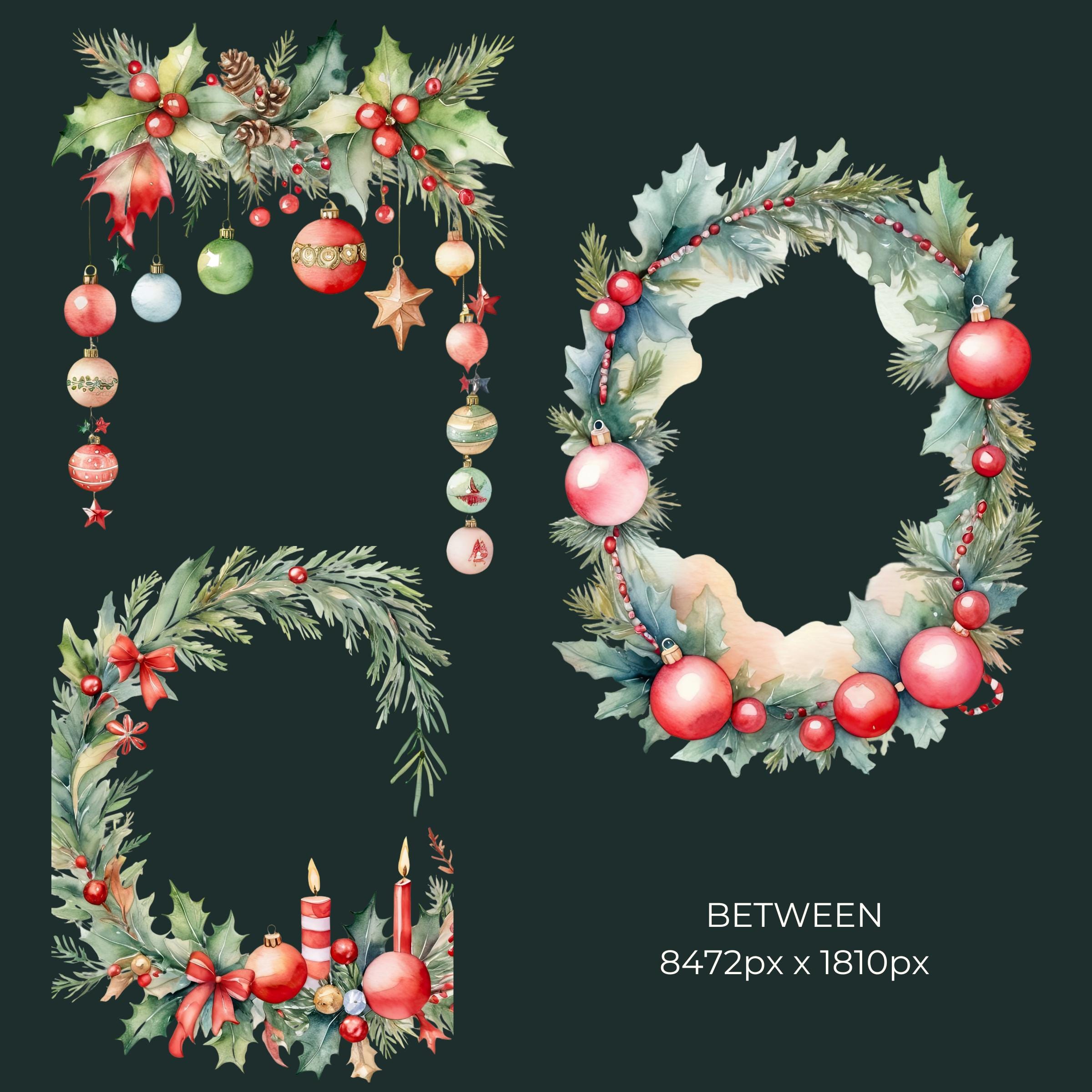 Watercolor Christmas Border Clipart Instant Download, Xmas Garland ...