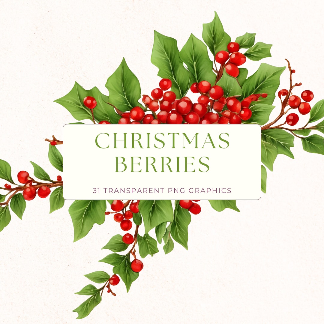 Winter Berry Clipart, Christmas Decorative Red Berries, Festive Holiday ...