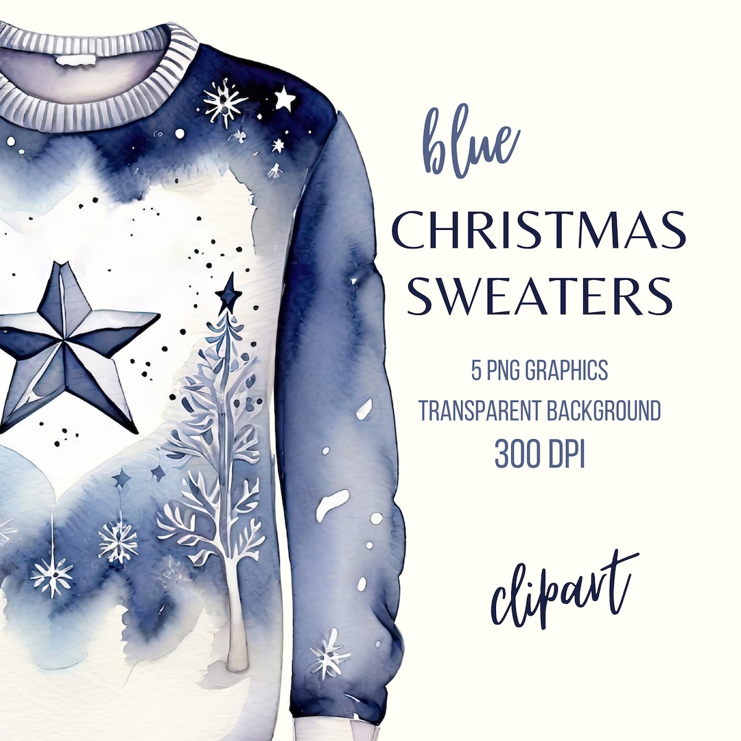 Blue Christmas Sweater Clipart, Instant Download, Holiday Decoration ...