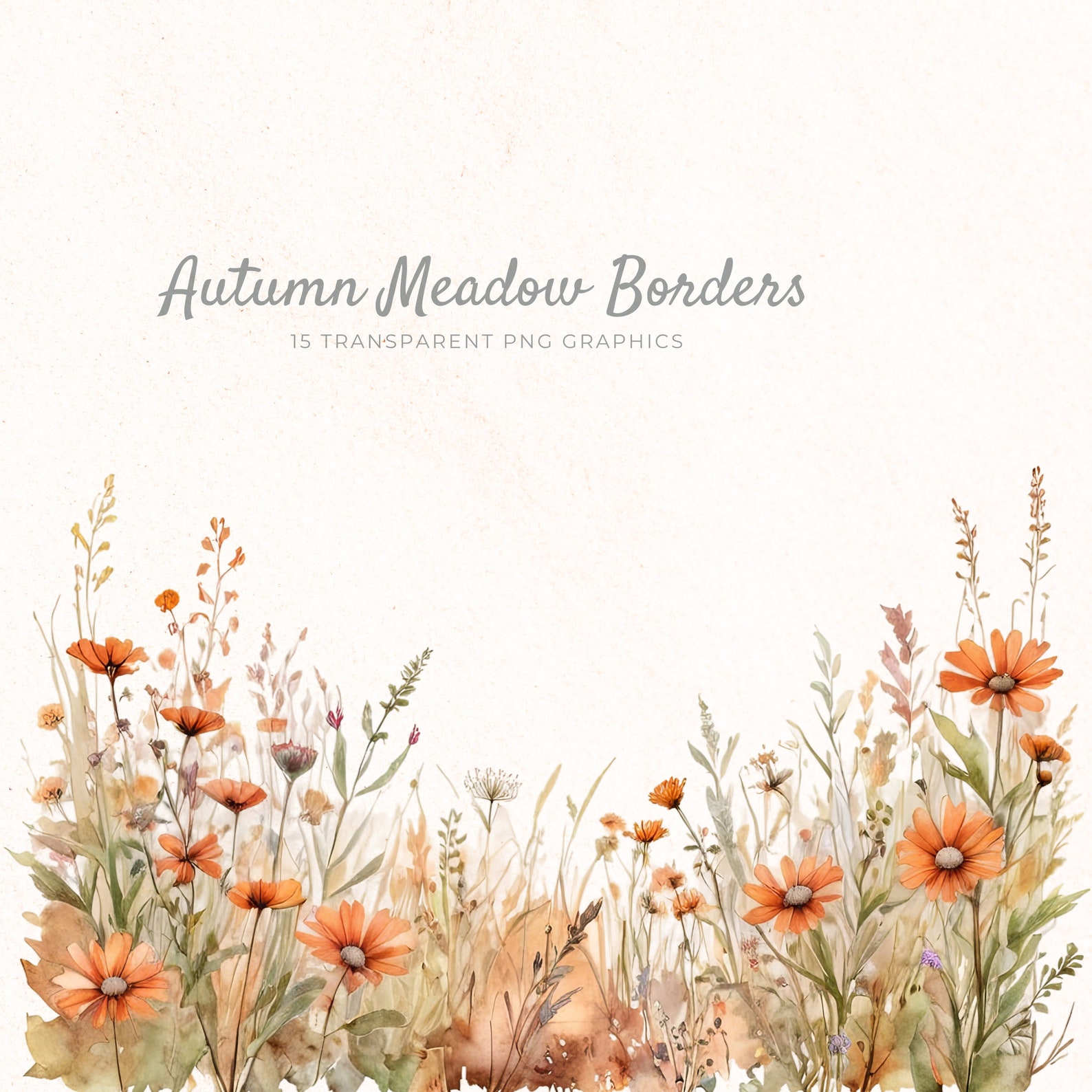 Autumn Meadow Border Clipart, Watercolor Floral Graphics, Fall ...