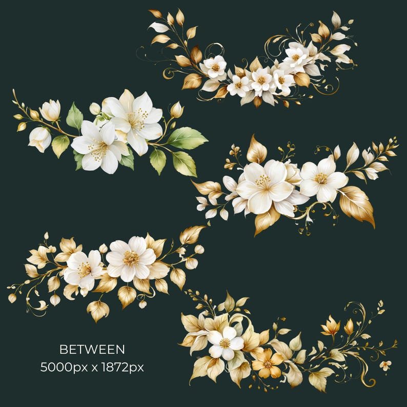 White Gold Flower Vine Clipart, Instant Download, Wedding Clip Art ...