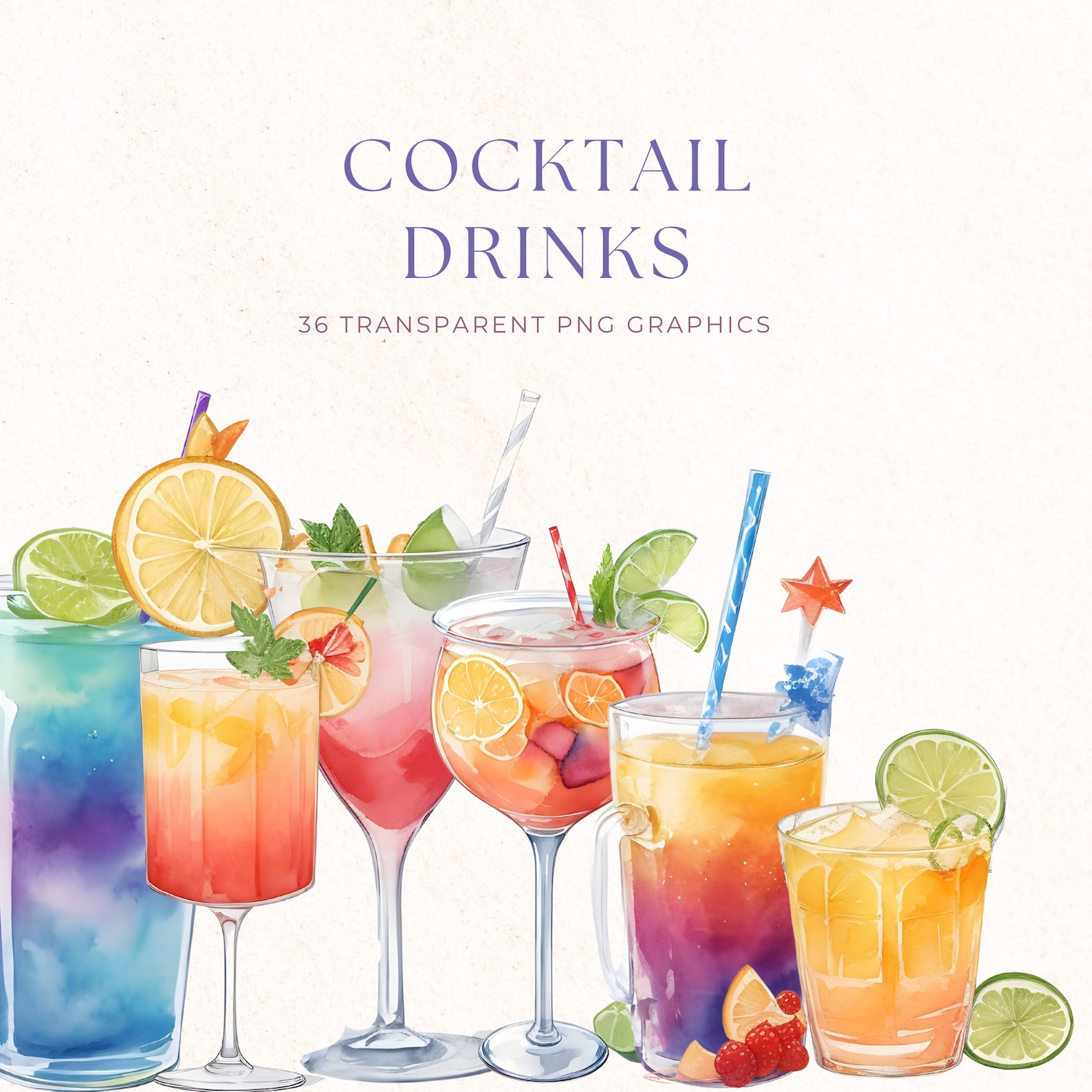 Colorful Summer Drinks Clip Art, Watercolor Cocktails, Instant Download, Beverage Clipart Set - Etsy