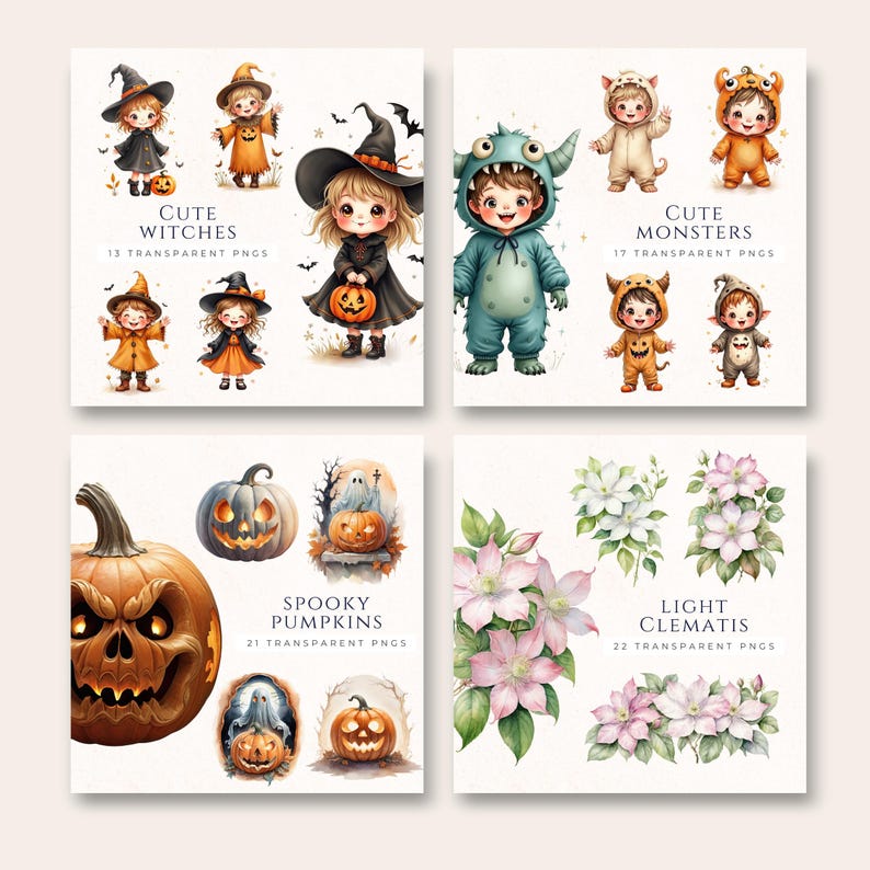 Mixed Clipart Value Bundle, Halloween and Christmas Graphics, Cute ...