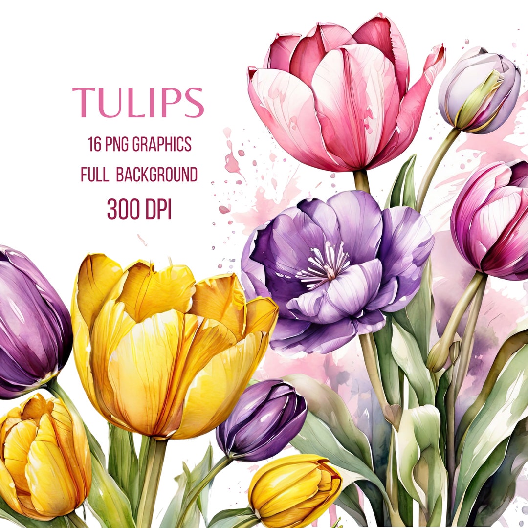 Mixed Tulips Clipart, Spring Flower Clip Art, Instant Download ...