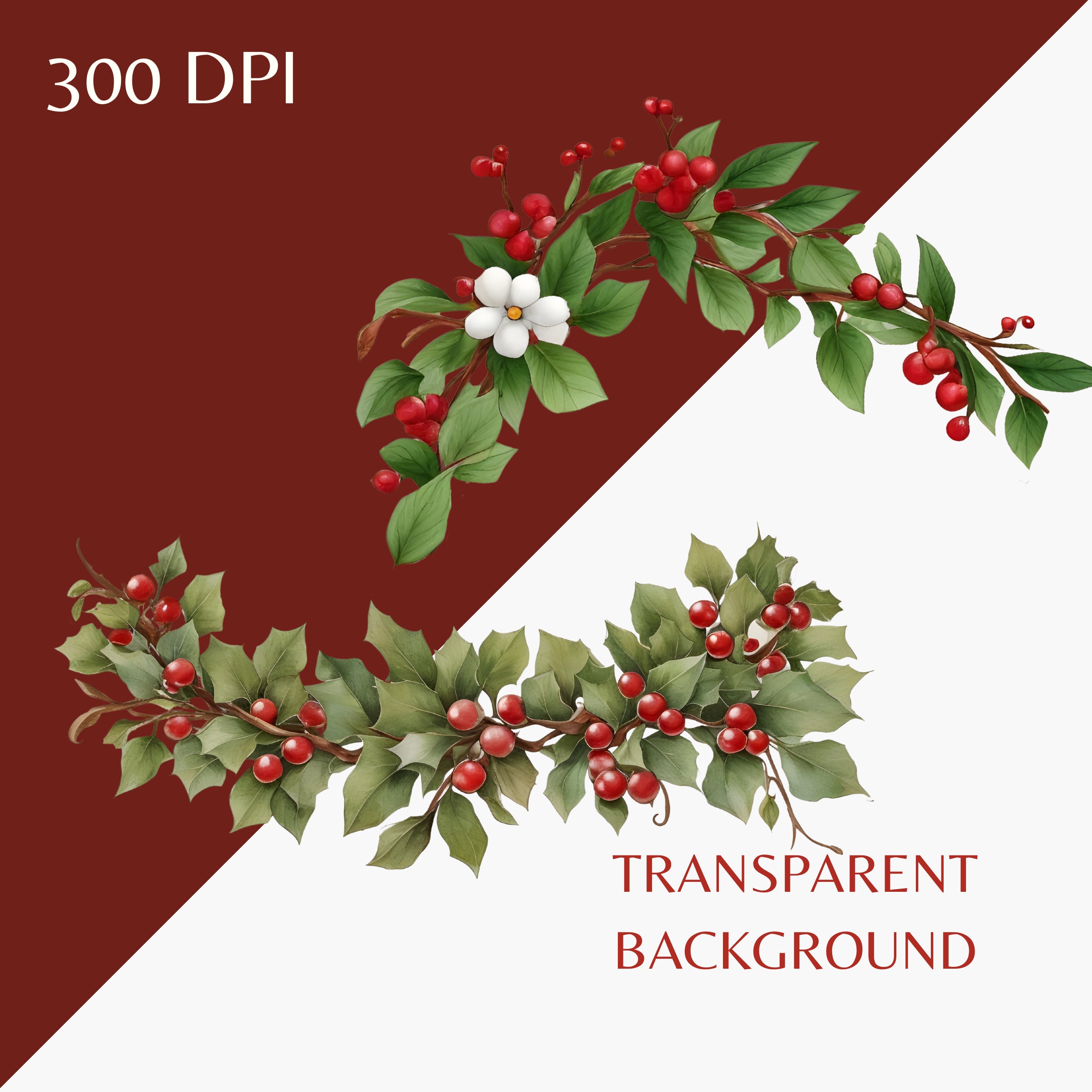 Winter Berry Clipart, Christmas Decorative Red Berries, Festive Holiday ...