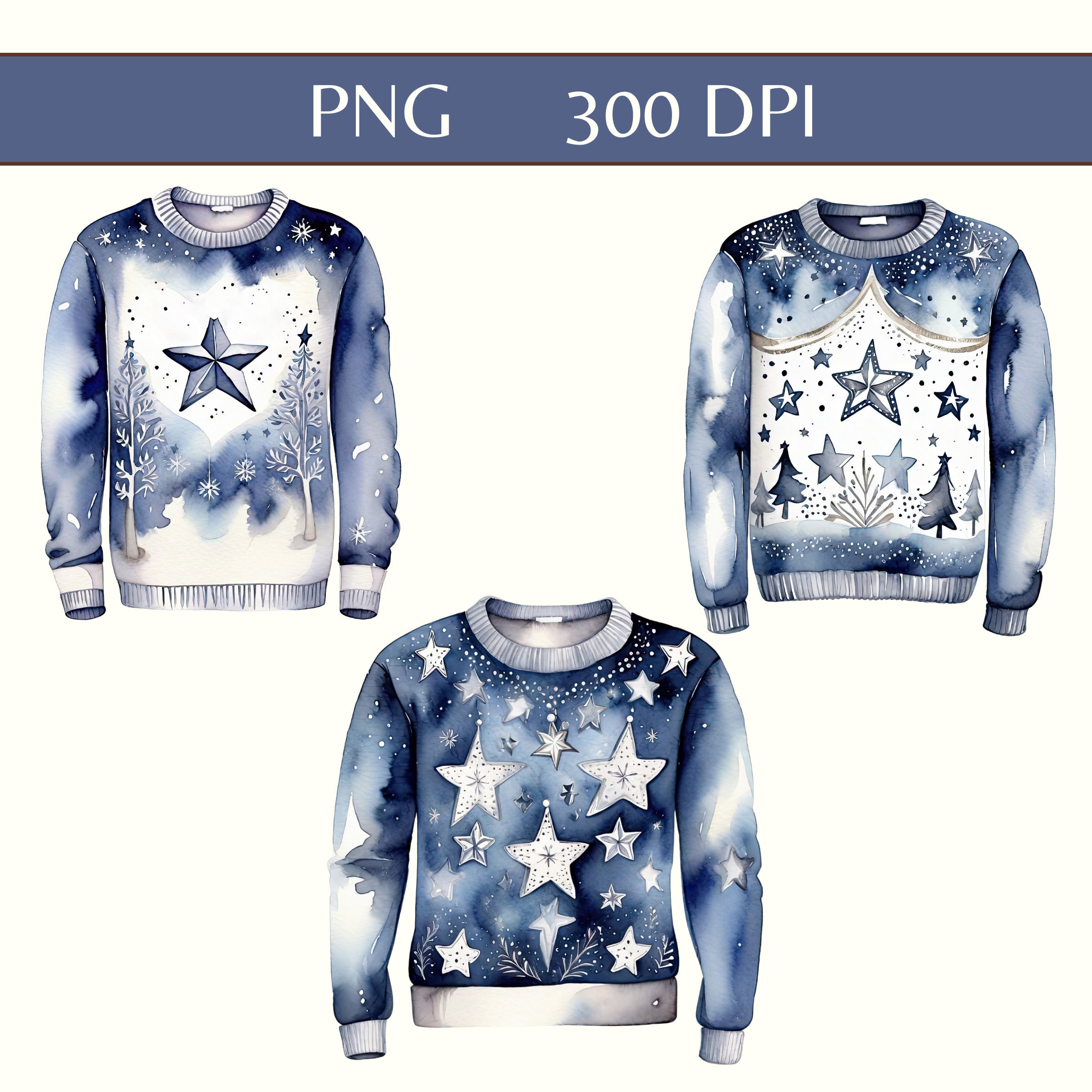 Blue Christmas Sweater Clipart, Instant Download, Holiday Decoration ...