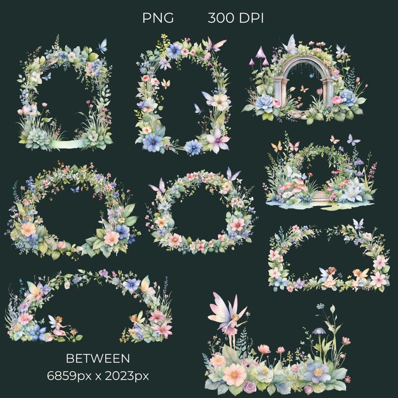Watercolor Fairy Garden Clipart: Pastel Floral Designs (digital ...