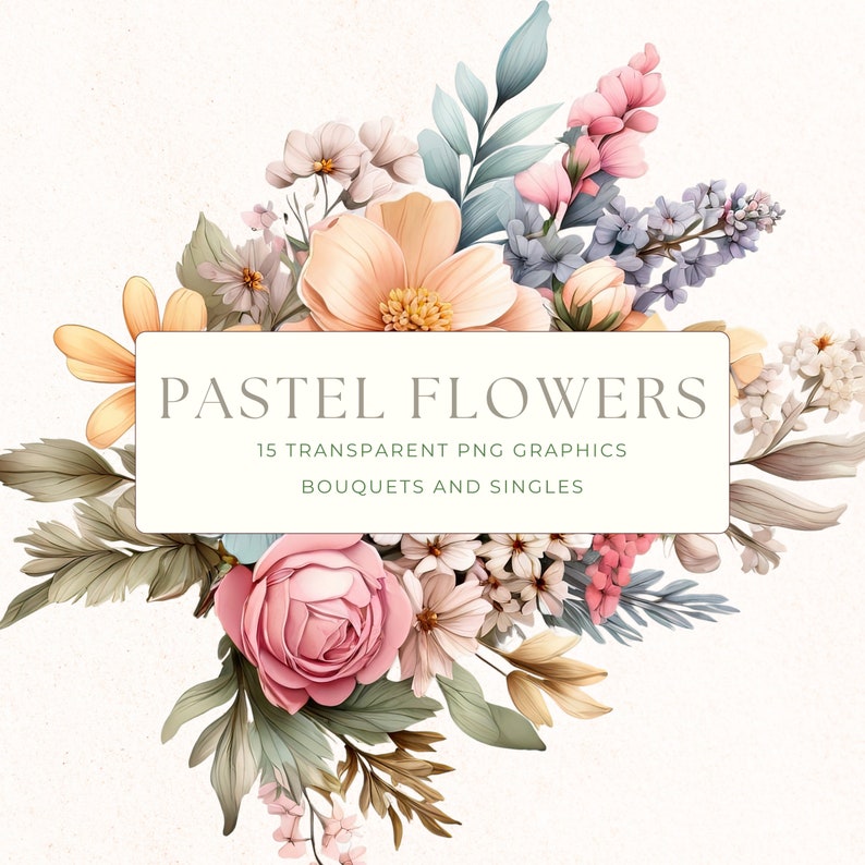 Pastel Flower Clipart Set, Watercolor Floral Decoration, Instant ...