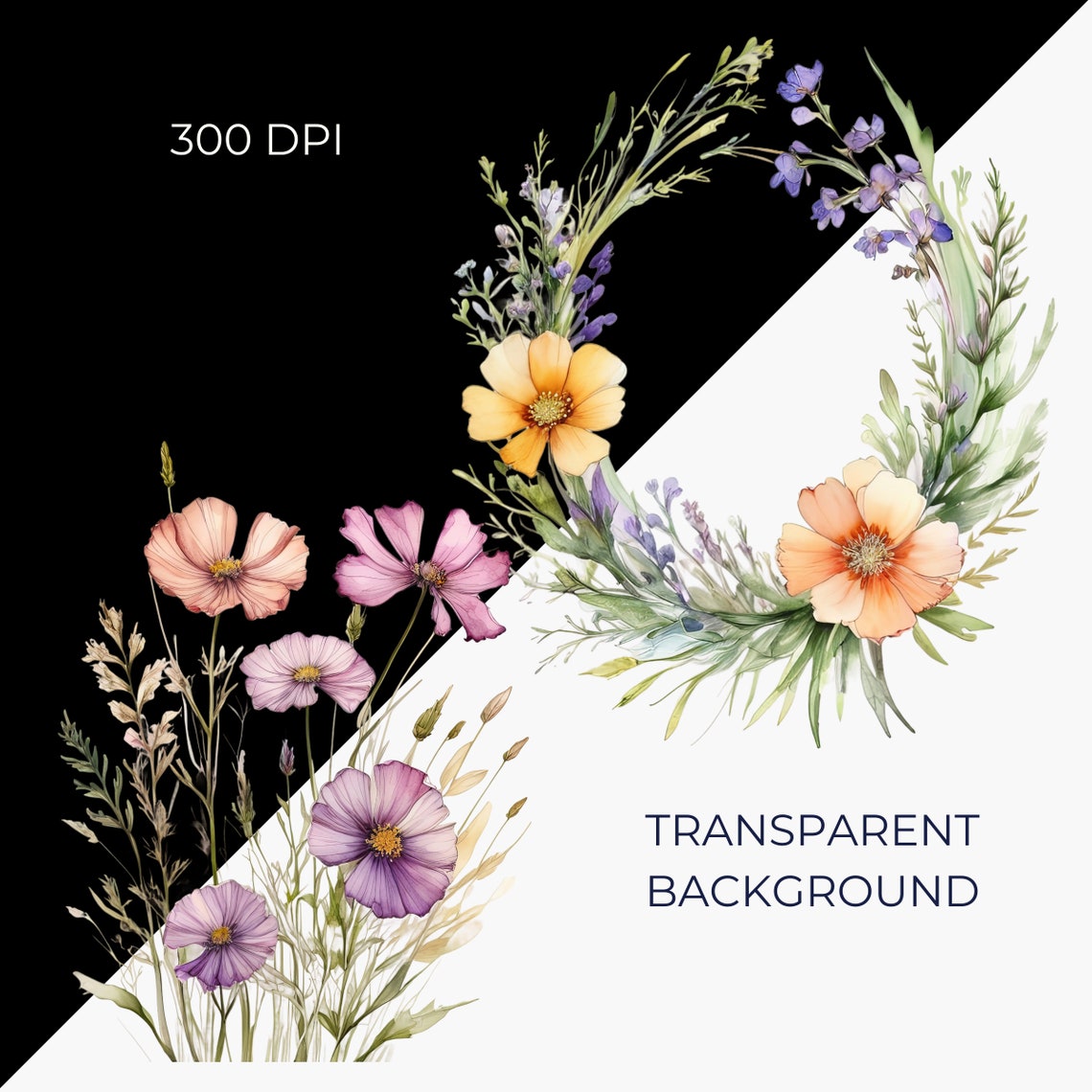 Wildflower Meadow Clipart PNG, Color Splash Flowers, Floral Images for ...