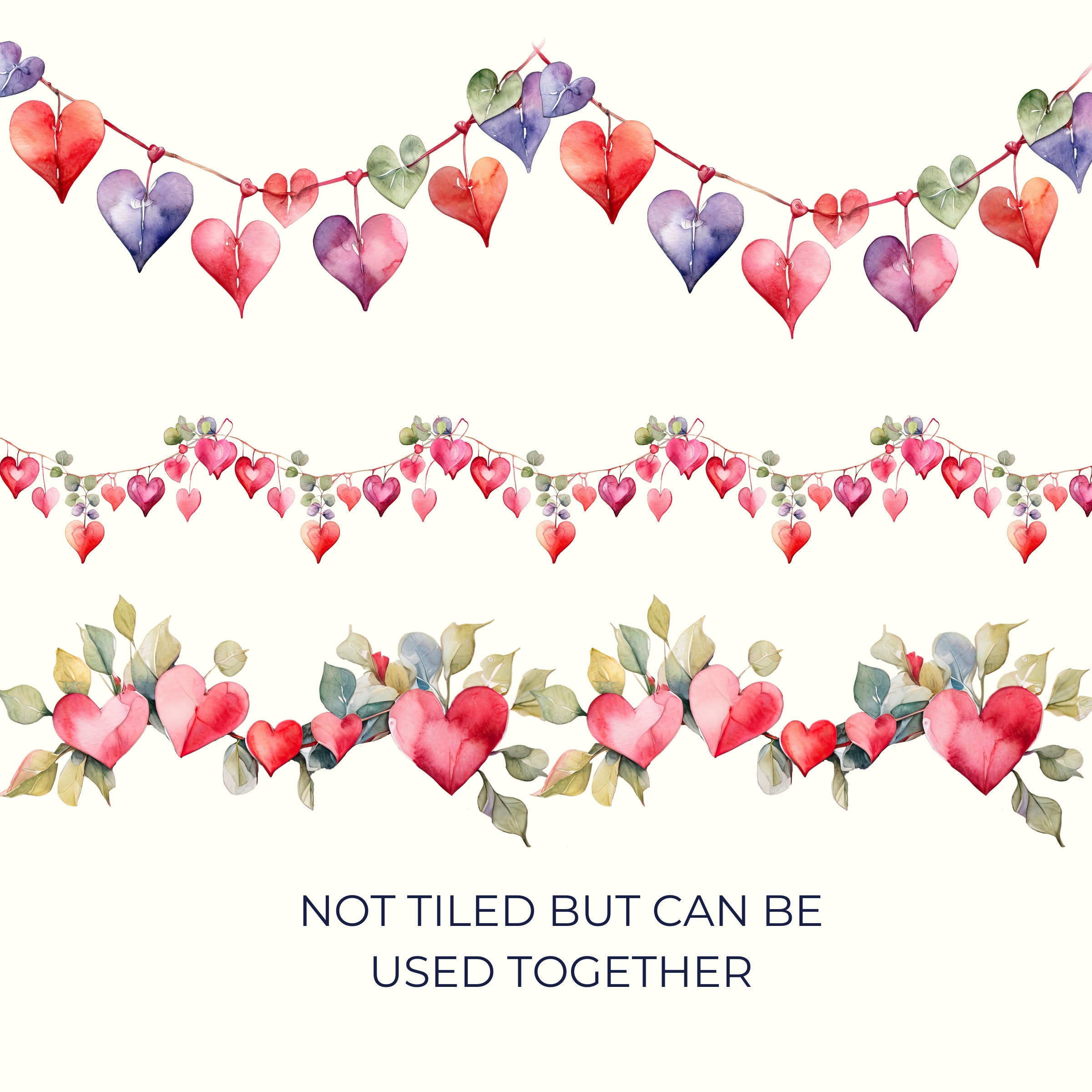 Heart Border Clipart, Valentine's Day Clip Art, Red Heart Png, Instant ...