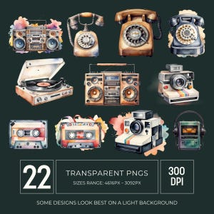 Vintage Technology Clipart Set, Retro Telephones Graphics, Nostalgic ...
