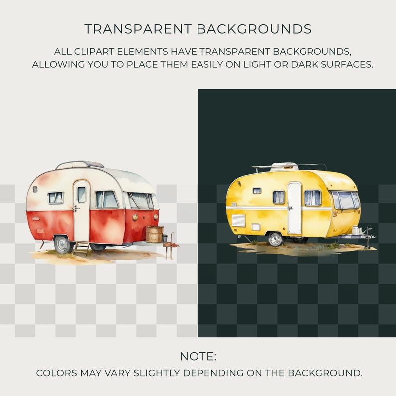 Watercolor Caravan Clipart, Camping Trailer Graphics, Vintage Camper ...