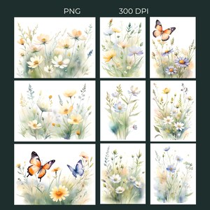 Wildflower Meadow Clipart, Watercolor Floral PNG, Spring Decorations ...