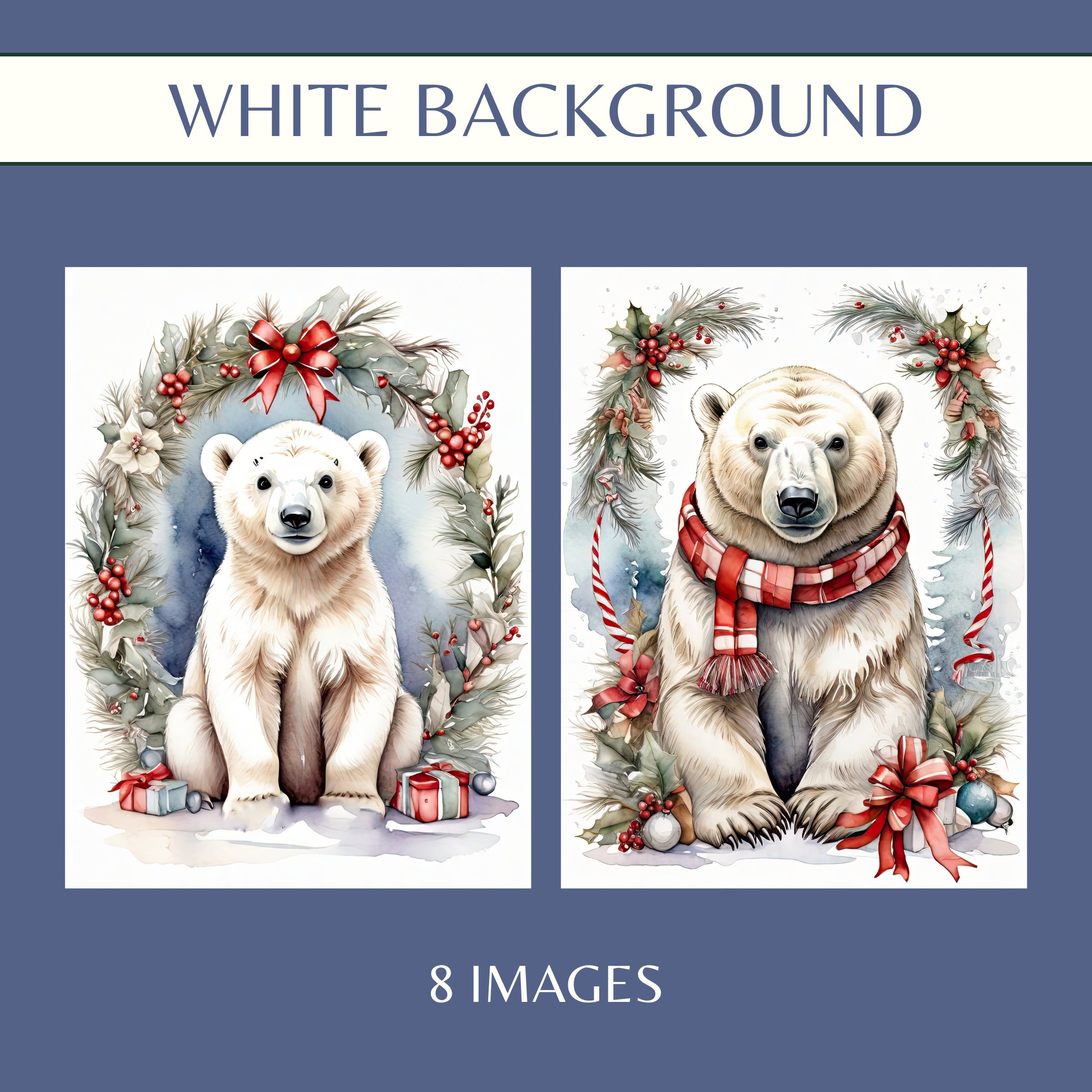 Christmas Bear Clipart Bundle, Watercolor Bear, White Background PNG ...
