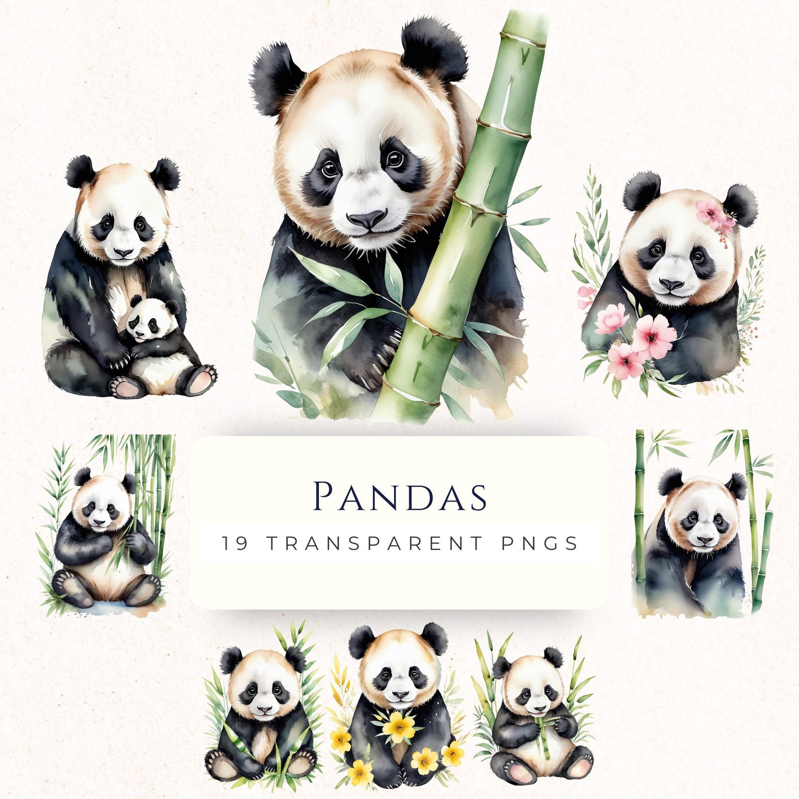 Watercolor Panda Clipart PNG, Baby Panda Art, Floral Wildlife Decor ...