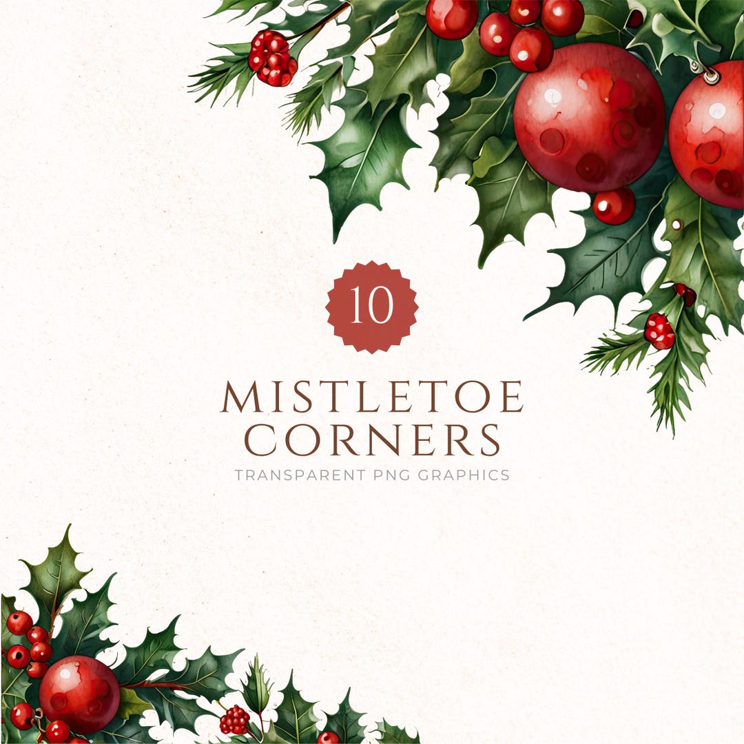 Mistletoe Corner Clipart Pack, Xmas Holiday Graphics, Craft Supplies ...