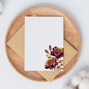 Maroon Gold Rose Clipart Set, Floral Watercolor Clip Art, Commercial ...
