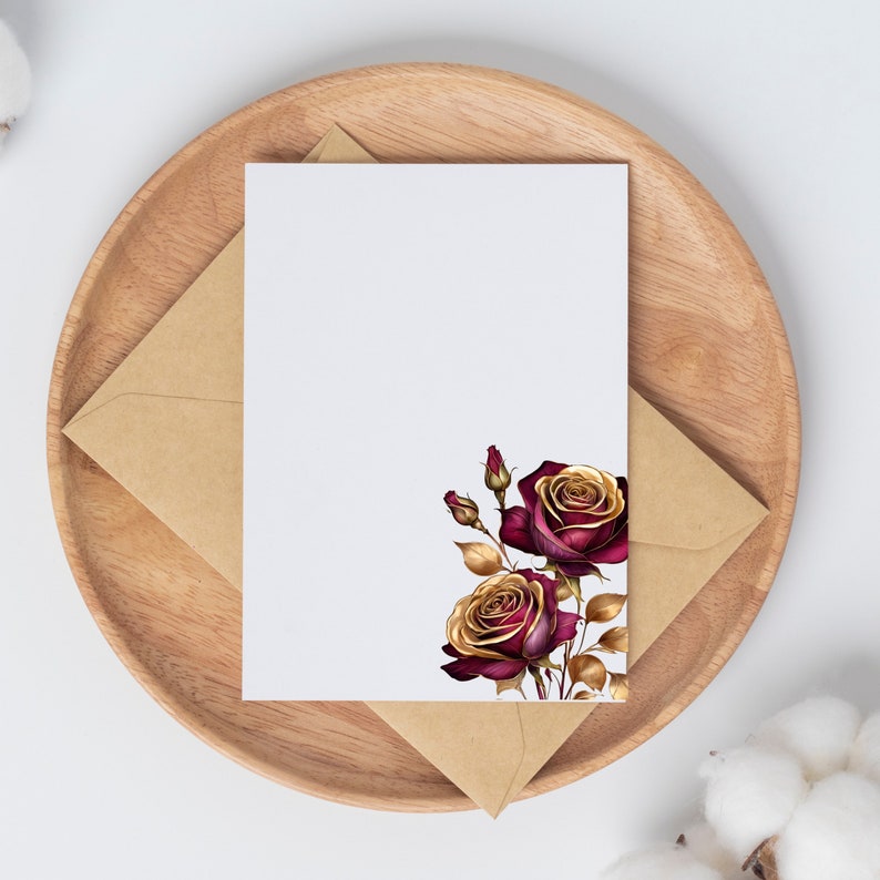 Maroon Gold Rose Clipart Set, Floral Watercolor Clip Art, Commercial ...