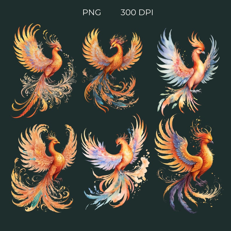 Mythical Phoenix Clipart, Instant Download PNG, Fantasy Bird Craft ...