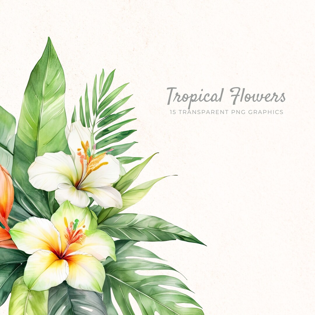 Watercolor Tropical Flowers Clipart, Instant Download, Summer Floral ...