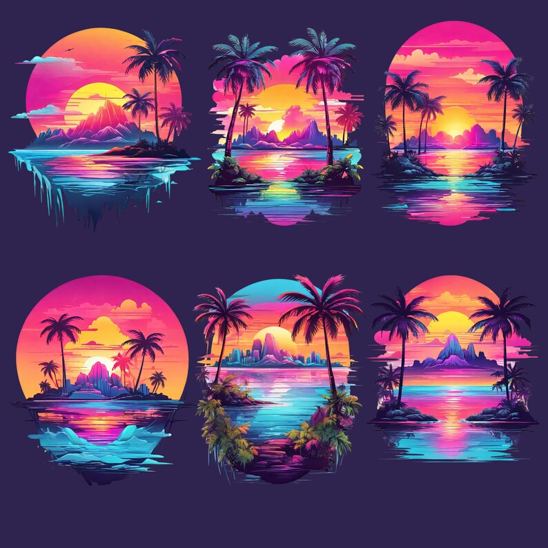 Colorful Island Clipart, Tropical 80s Vibe Palm Tree Art, Commercial ...