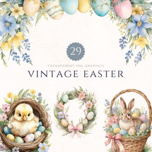 Vintage Easter Clipart, Easter Bunny Clipart, Easter Egg Clipart, Cardmaking Supply, Scrapbook ...