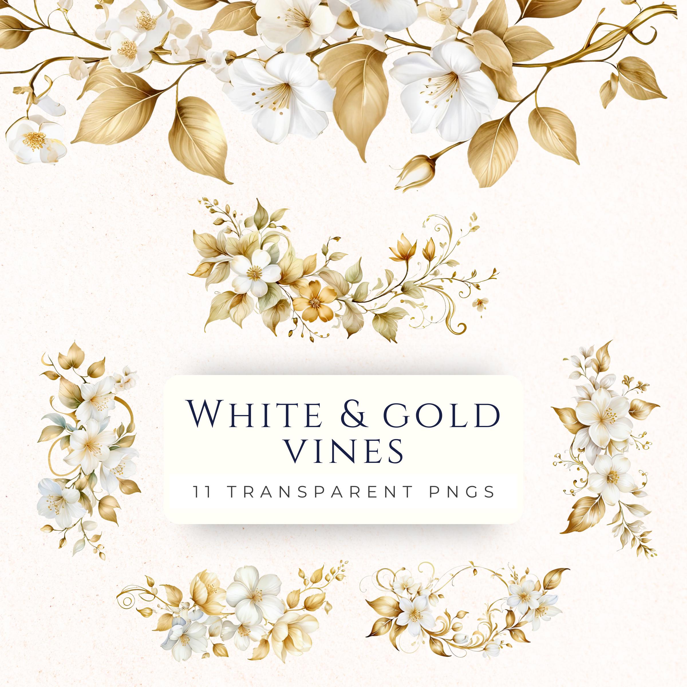 White Gold Flower Vine Clipart, Instant Download, Wedding Clip Art ...