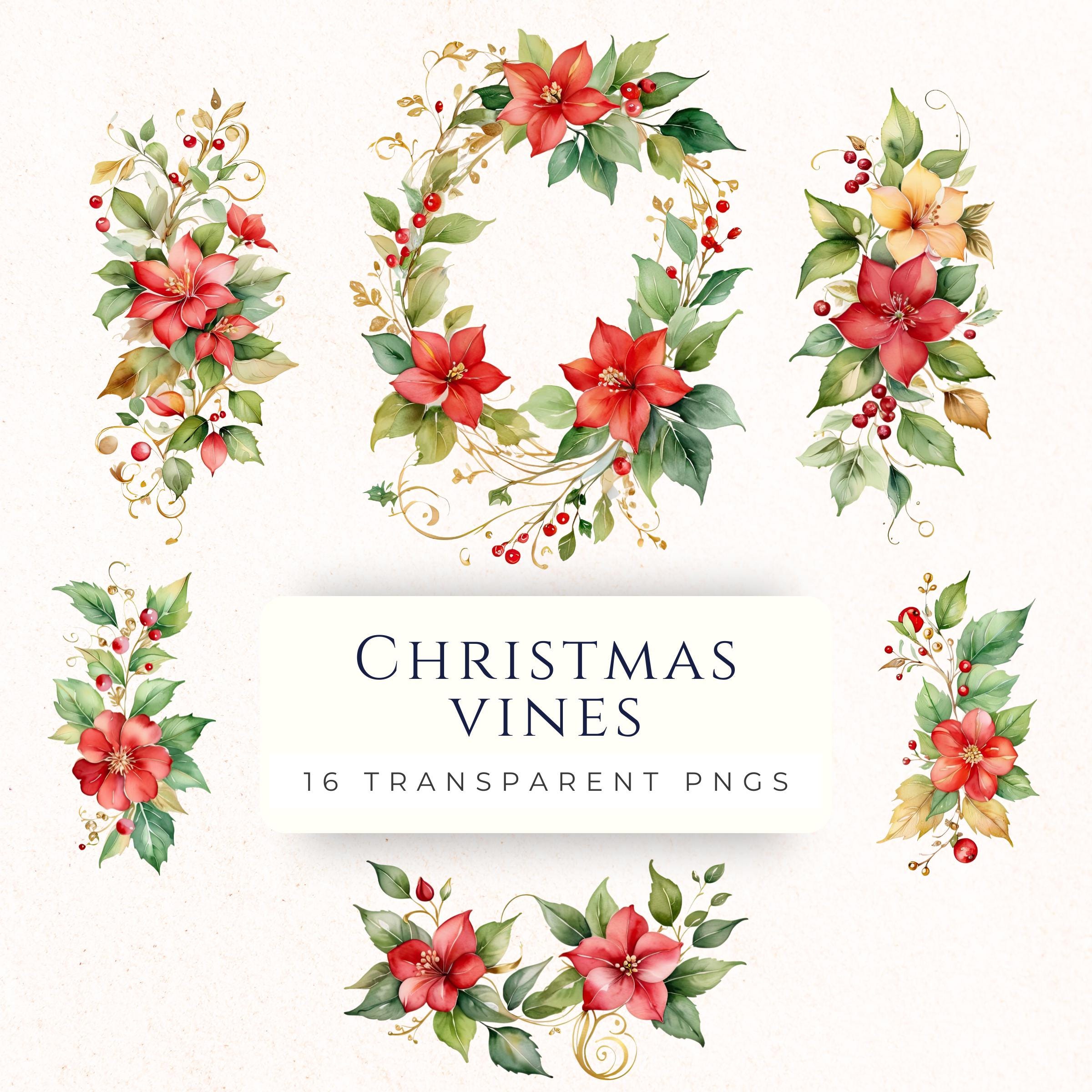 Christmas Flower Vine Clipart, Holiday Clip Art, Scrapbook Supply ...