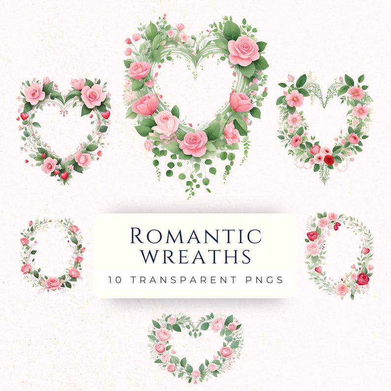 Romantic Wreath Clipart Set, Valentine's Heart Border Graphics, Paper ...
