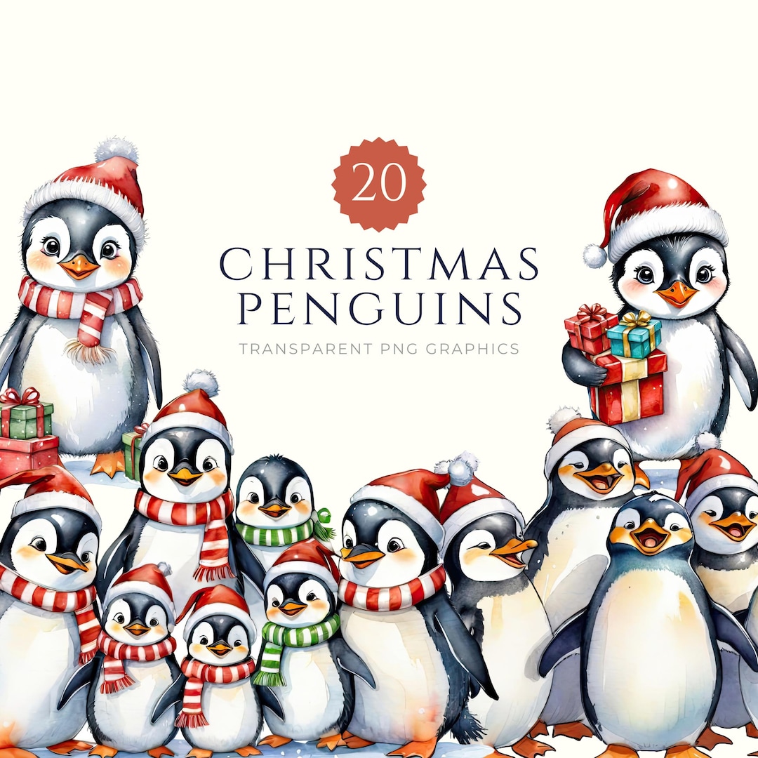 Christmas Penguins Clipart Instant Download, Xmas Paper Crafting ...