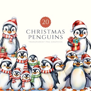 Christmas Penguins Clipart Instant Download, Xmas Paper Crafting ...