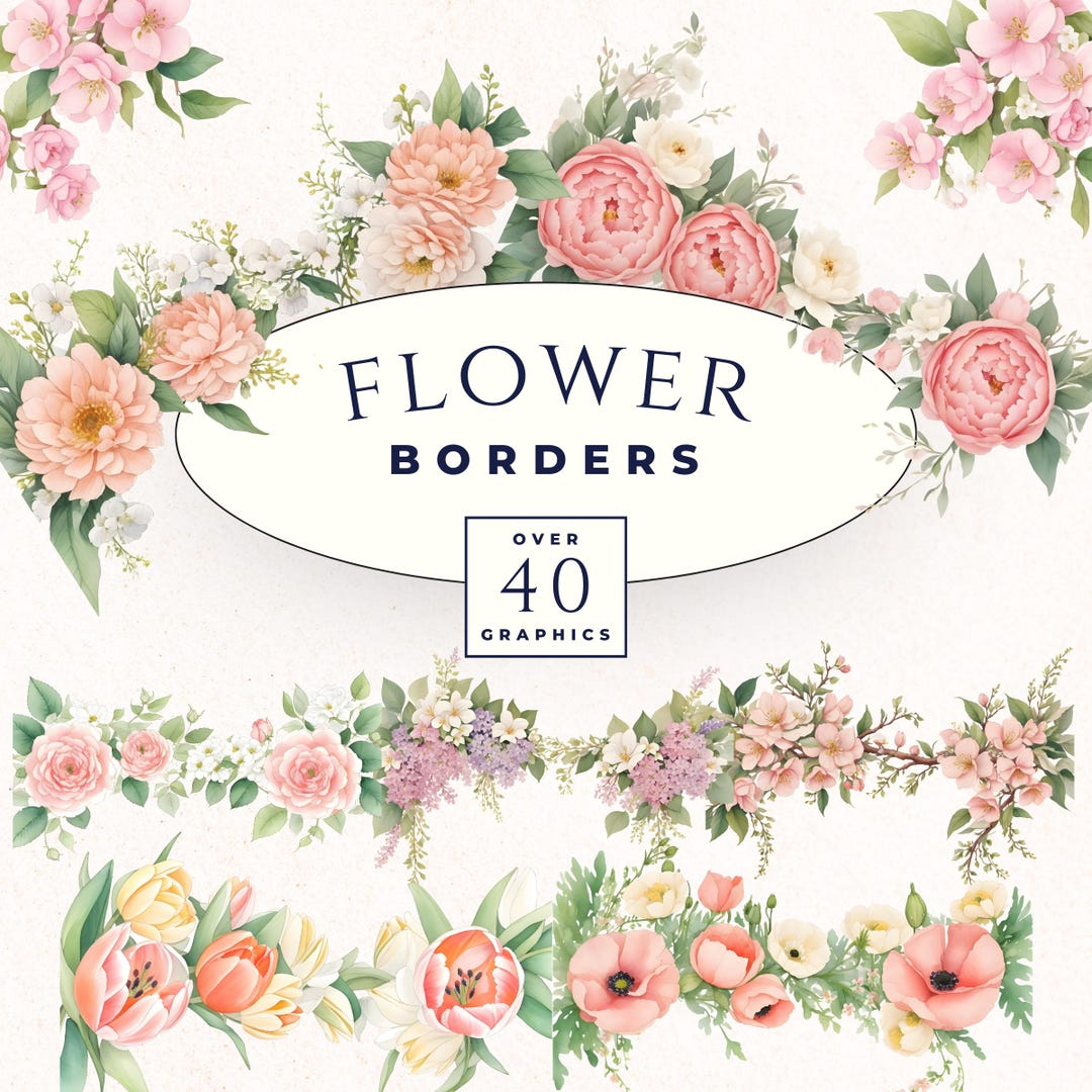 Flower Border Clipart Bundle, Floral Paper Crafting, Cardmaking Supply ...
