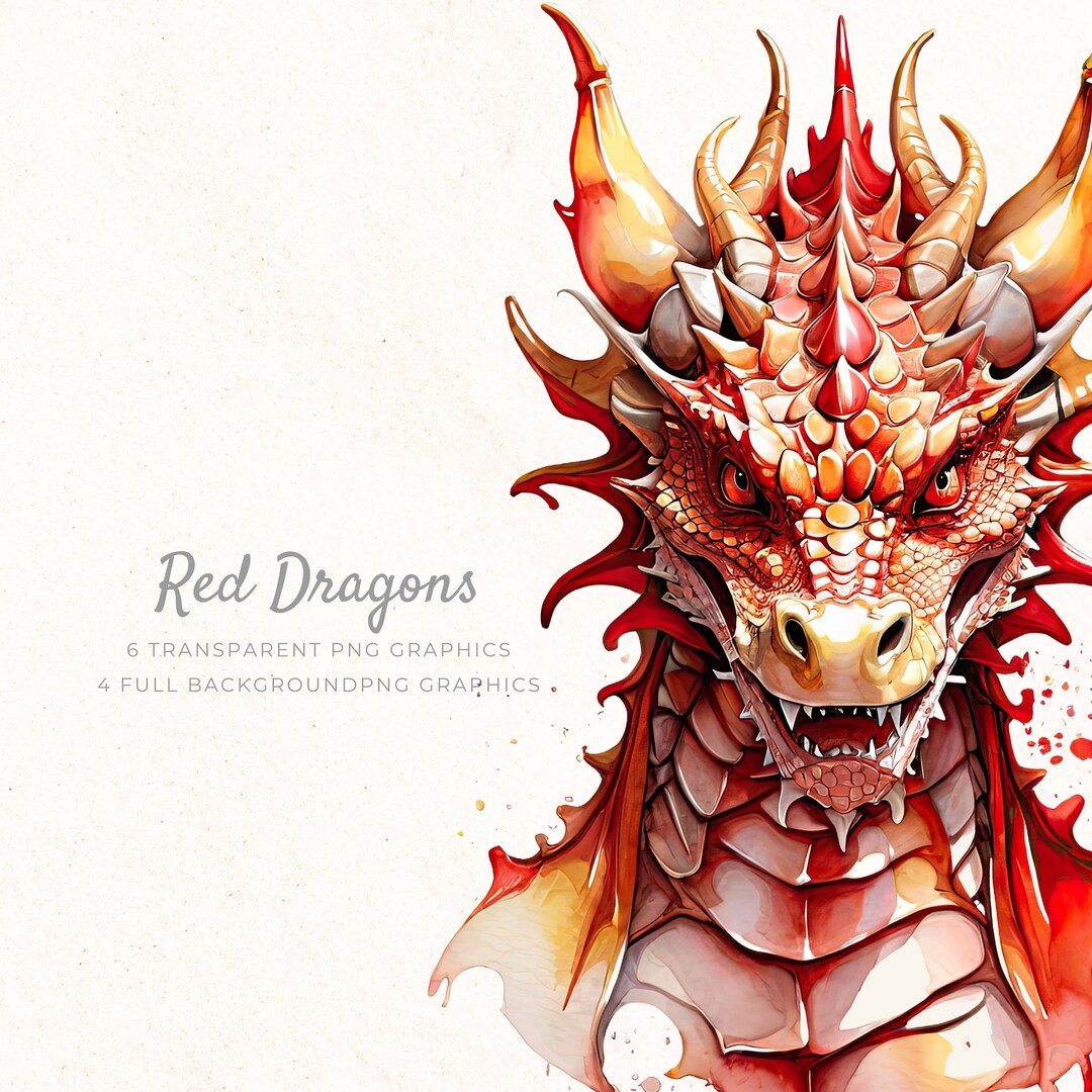 Red Dragon Clipart, Fantasy Clip Art, Watercolor Dragon, Mythical ...