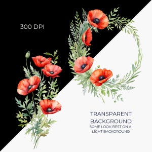 Watercolor Poppy Clipart Set, Floral PNG Images, Scrapbook Supply ...