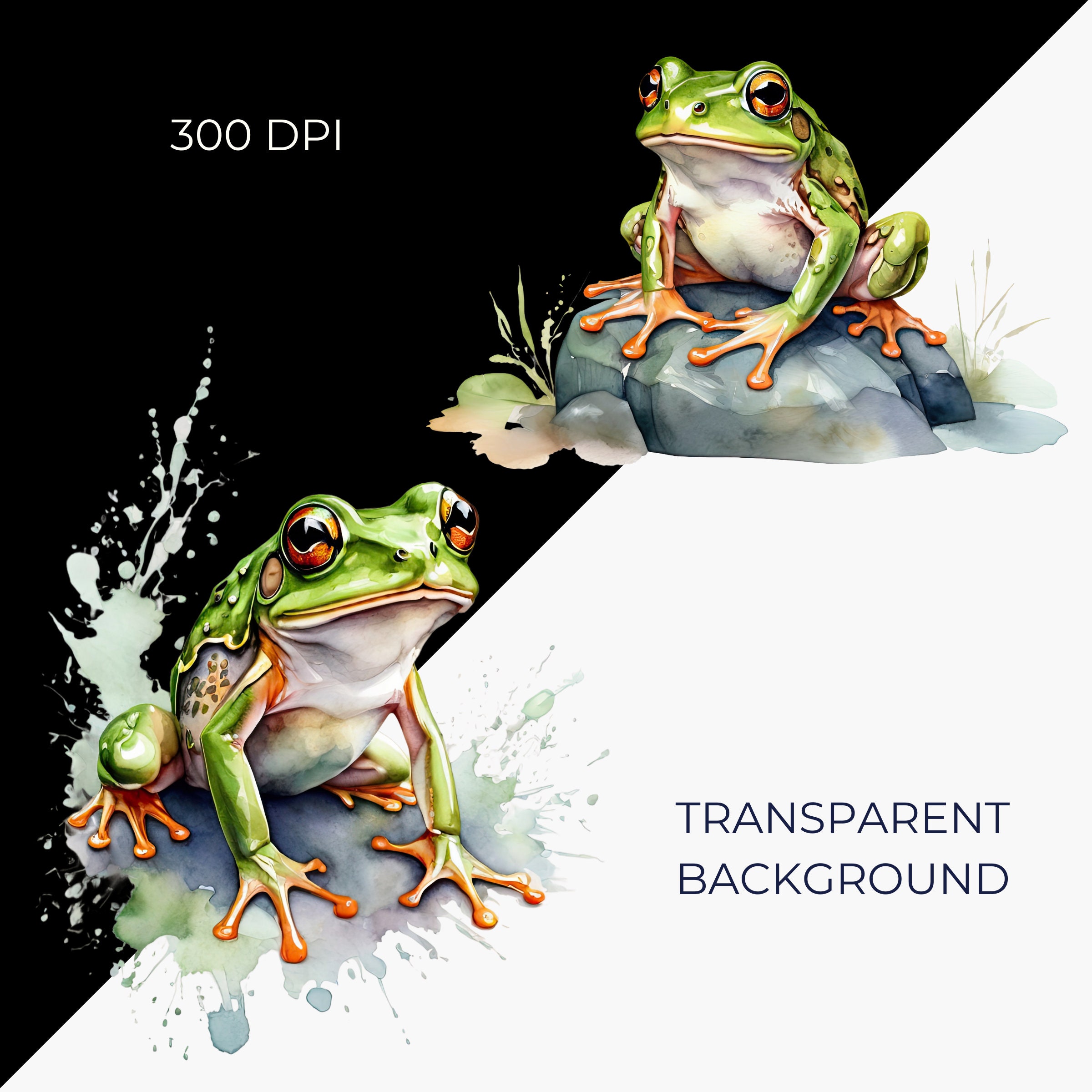 Green Frogs Clipart, Cute Frog PNG, Watercolor Animal Clipart ...