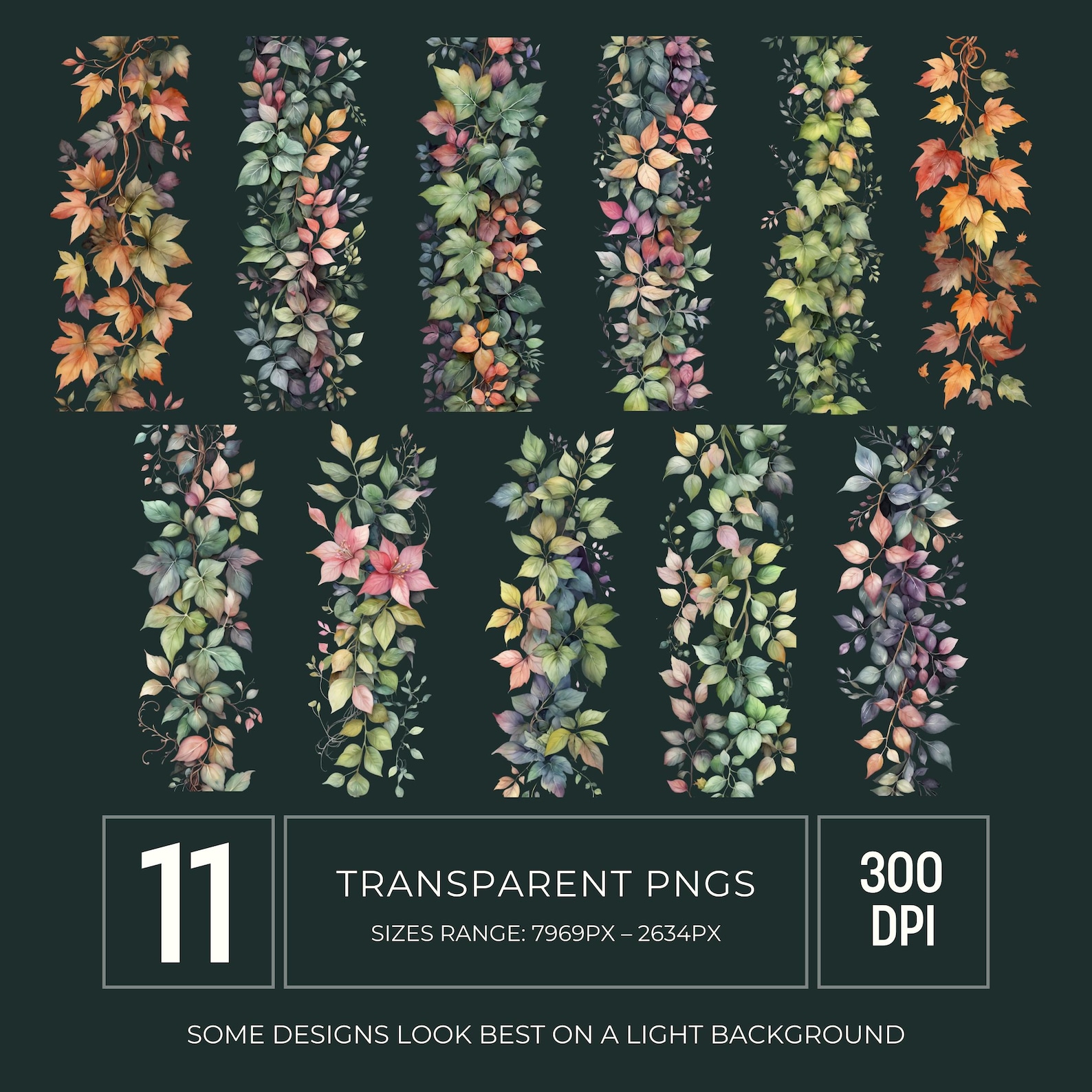 Mixed Foliage Vine Clipart Set, Paper Craft Borders, Leaf Border ...