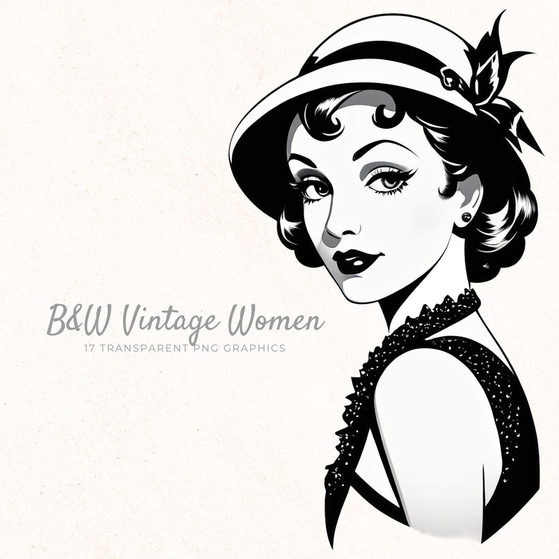Women Silhouette Clip Art Black White Vintage, Retro Scrapbook Image ...