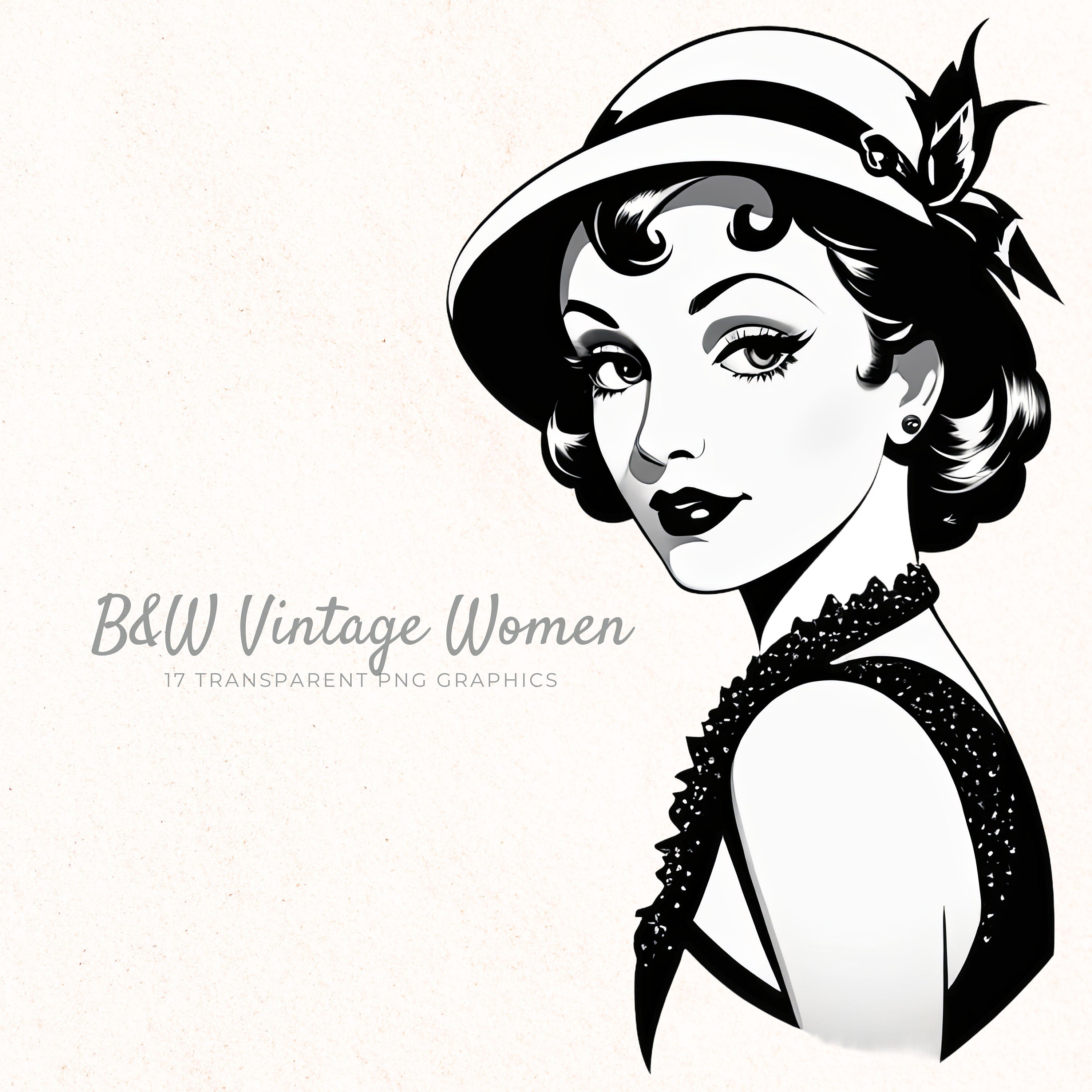 Women Silhouette Clip Art Black White Vintage, Retro Scrapbook Image ...
