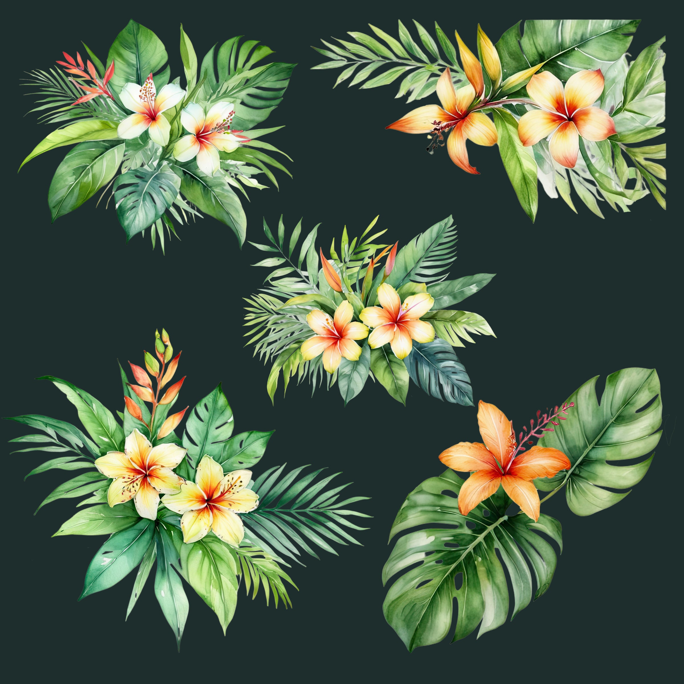 Watercolor Tropical Flowers Clipart, Instant Download, Summer Floral ...