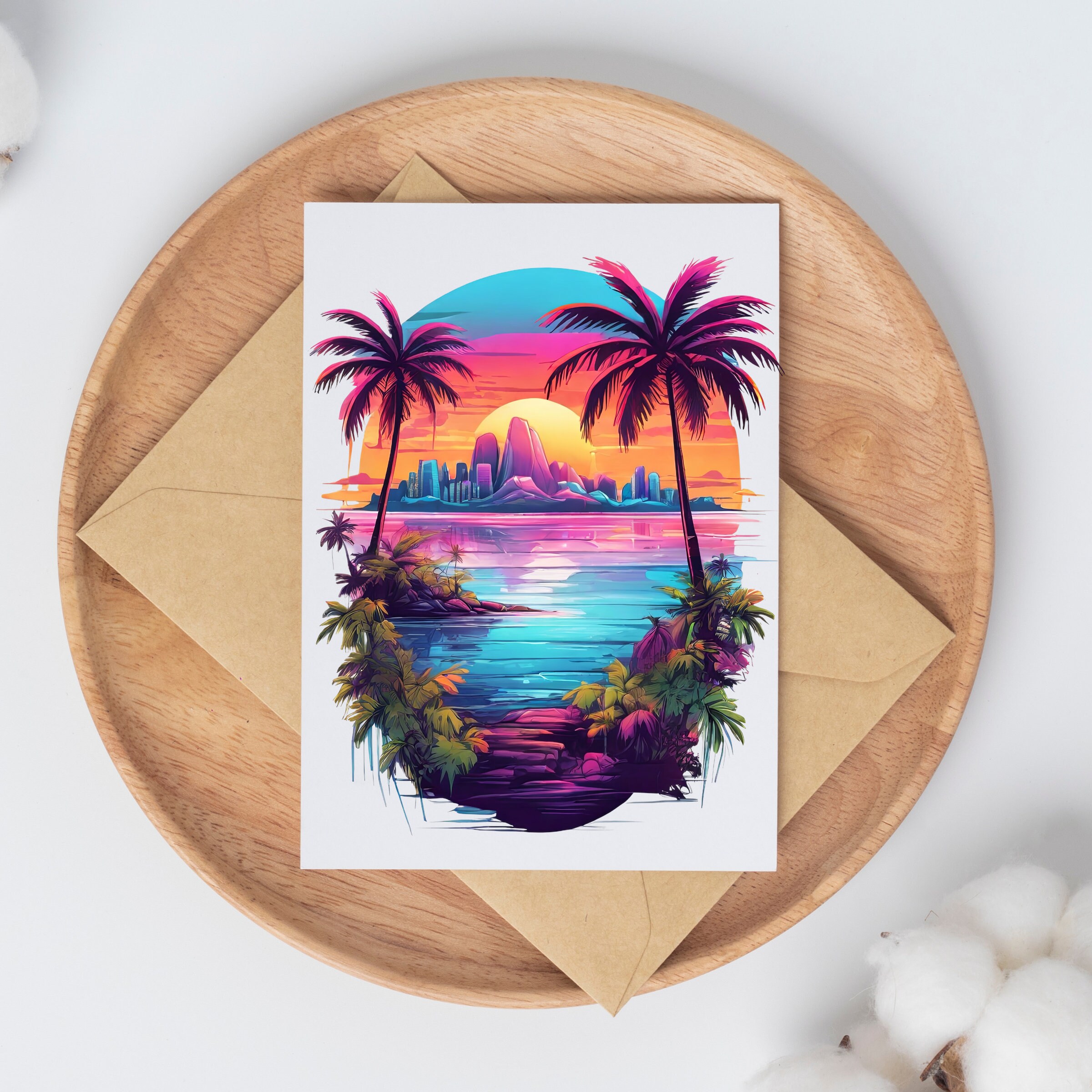 Colorful Island Clipart, Tropical 80s Vibe Palm Tree Art, Commercial ...