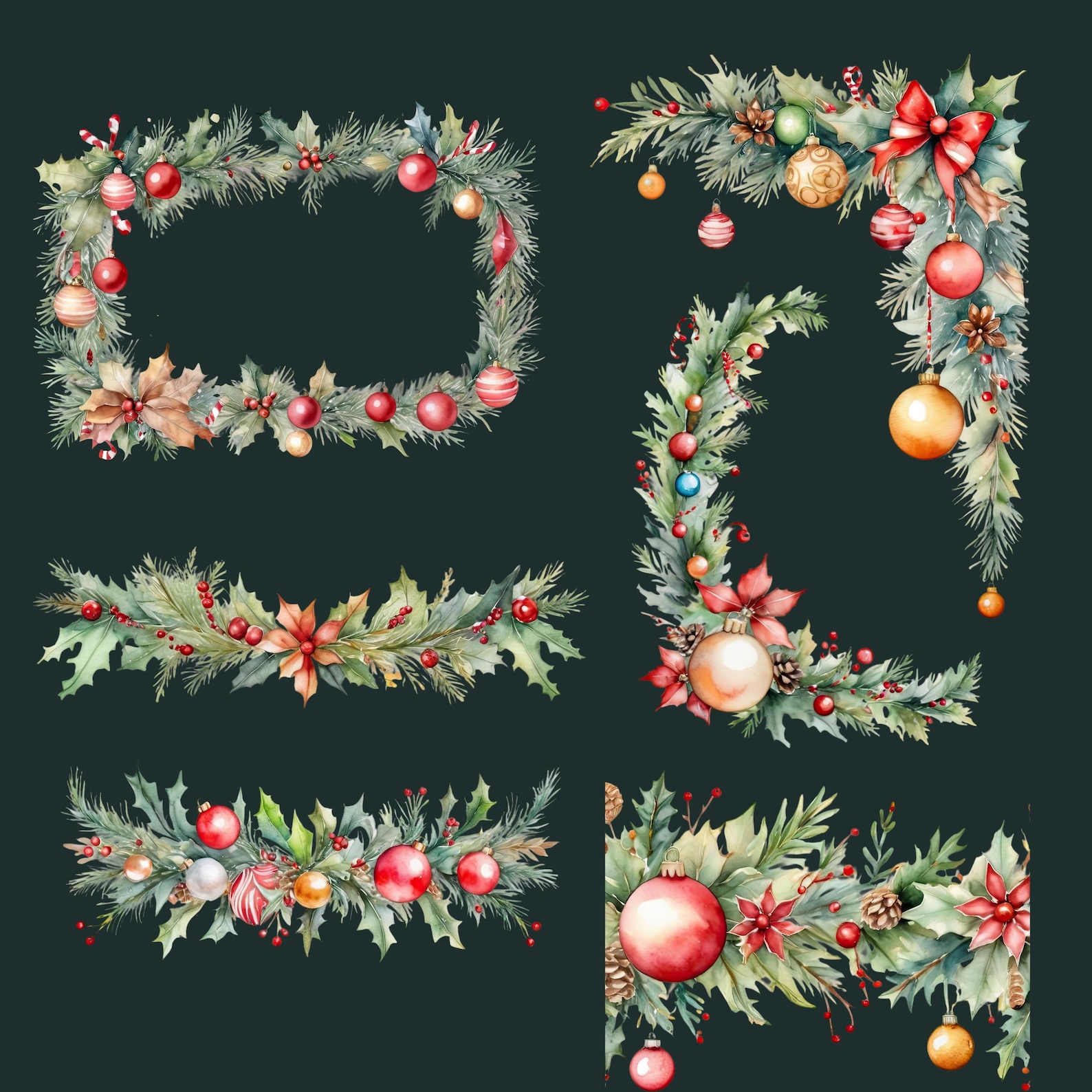 Watercolor Christmas Border Clipart Instant Download, Xmas Garland ...