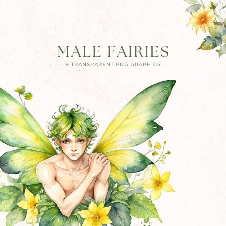 Male Fairy Spring Clipart, Fantasy Art, Faerie Males PNG, Instant ...