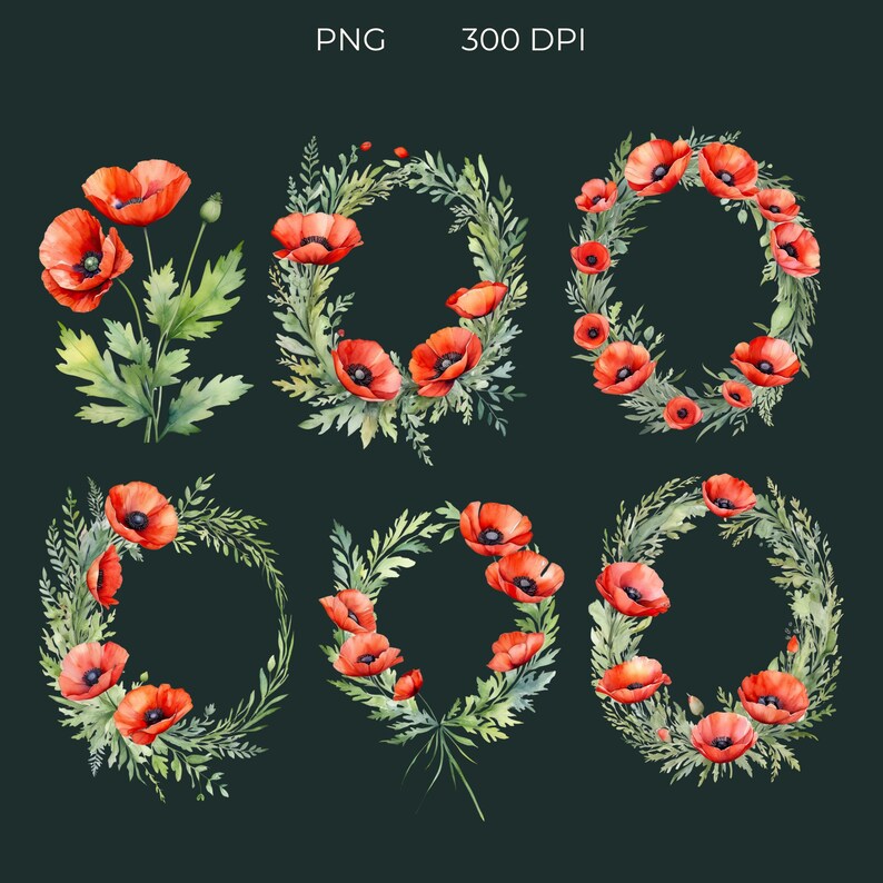 Watercolor Poppy Clipart Set, Floral PNG Images, Scrapbook Supply ...