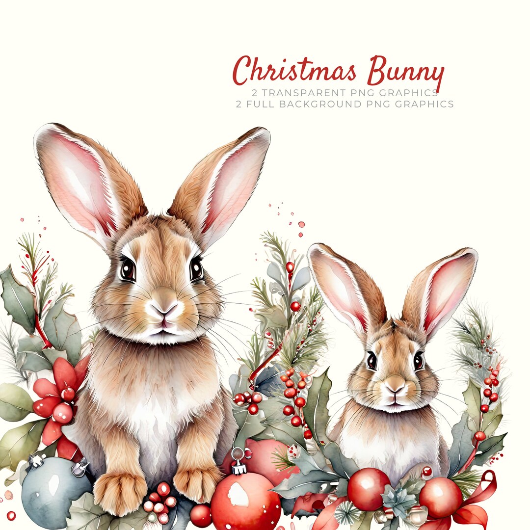 Christmas Rabbit Clipart PNG Instant Download, Xmas Bunny Clip Art ...
