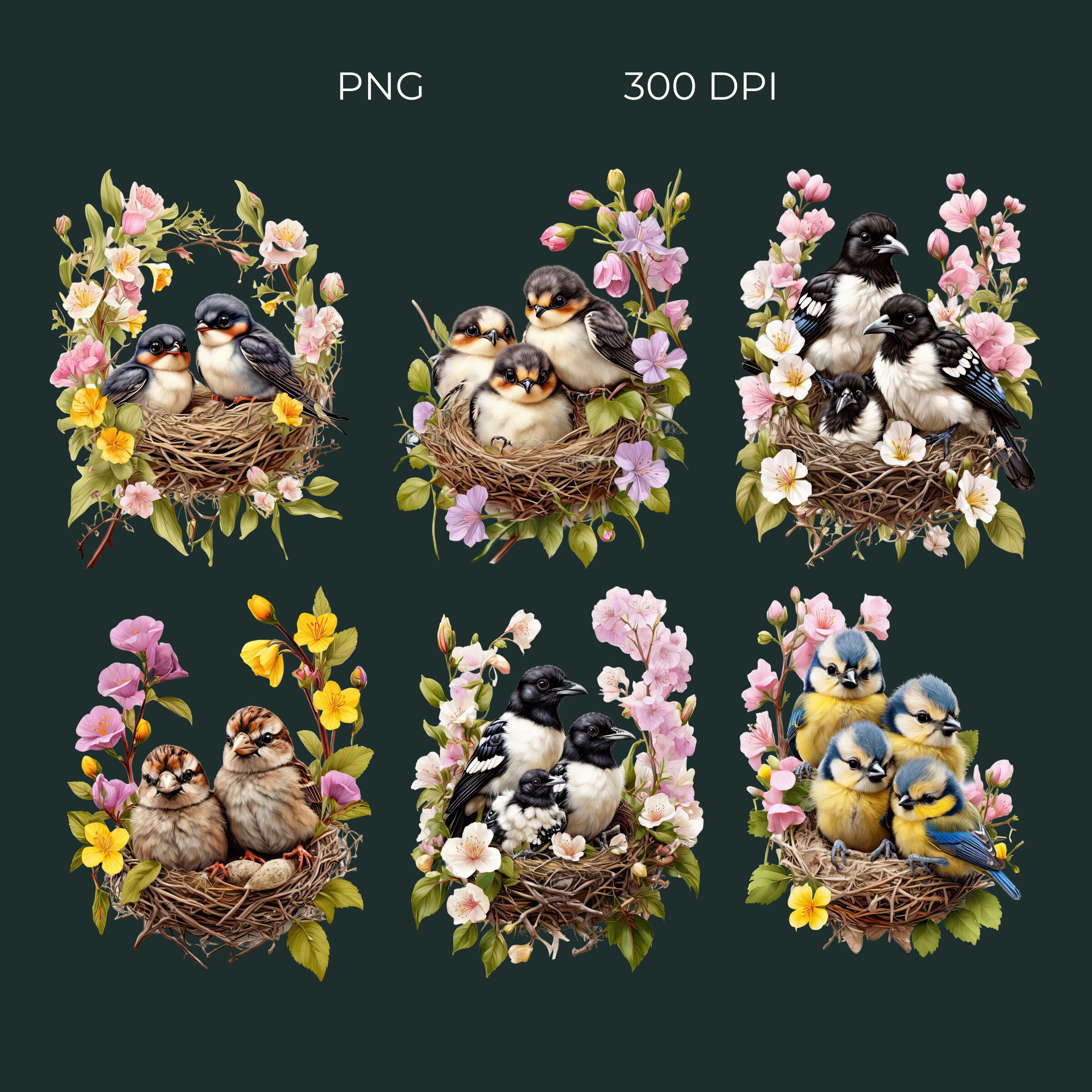 Spring Birds Clipart, Baby Bird Clip Art, Digital Download, Spring ...