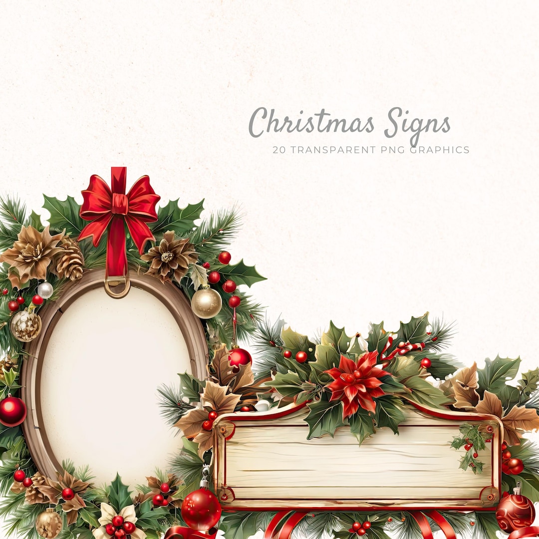 Vintage Christmas Sign Clipart PNG, Xmas Holiday Clip Art, Paper Craft ...