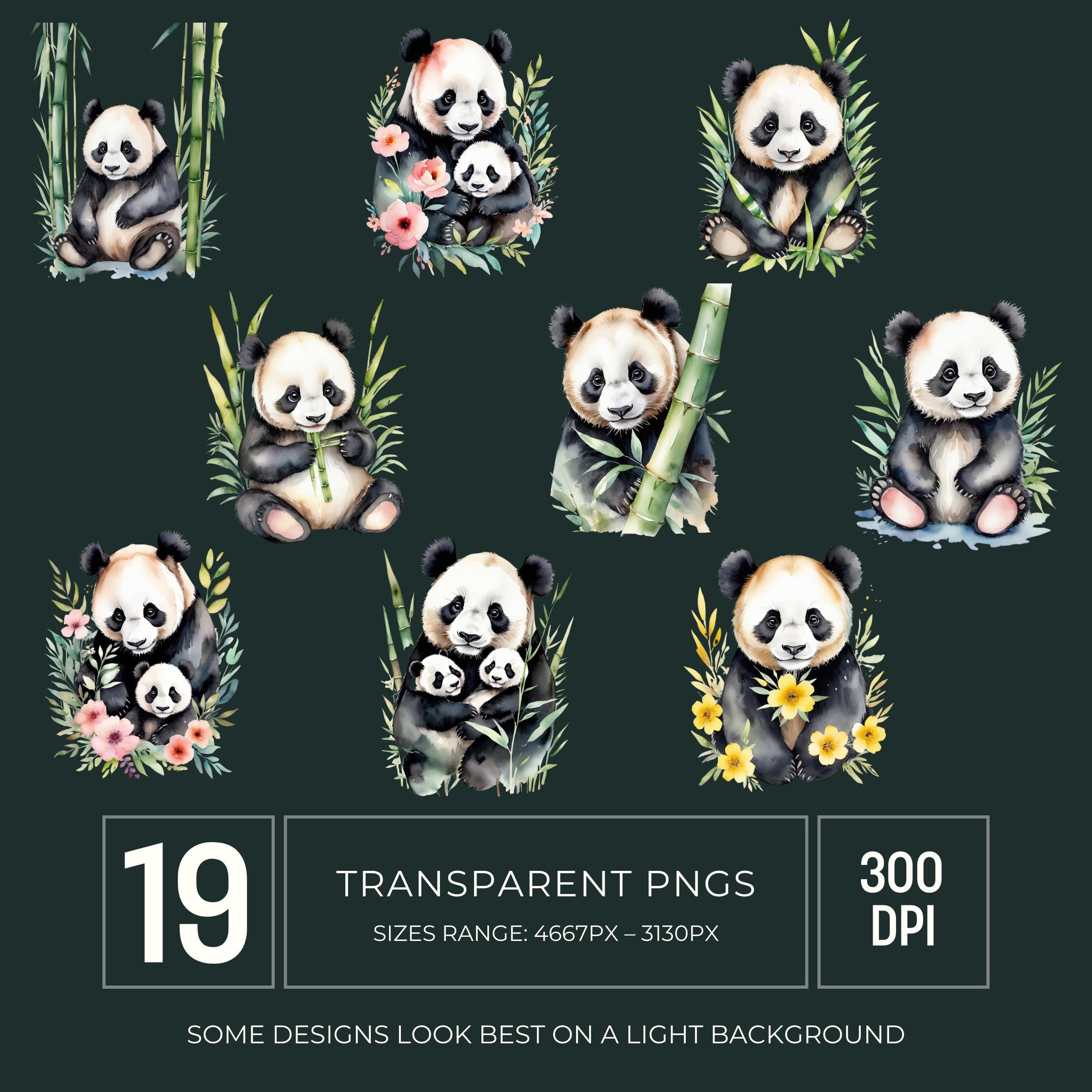 Watercolor Panda Clipart PNG, Baby Panda Art, Floral Wildlife Decor ...