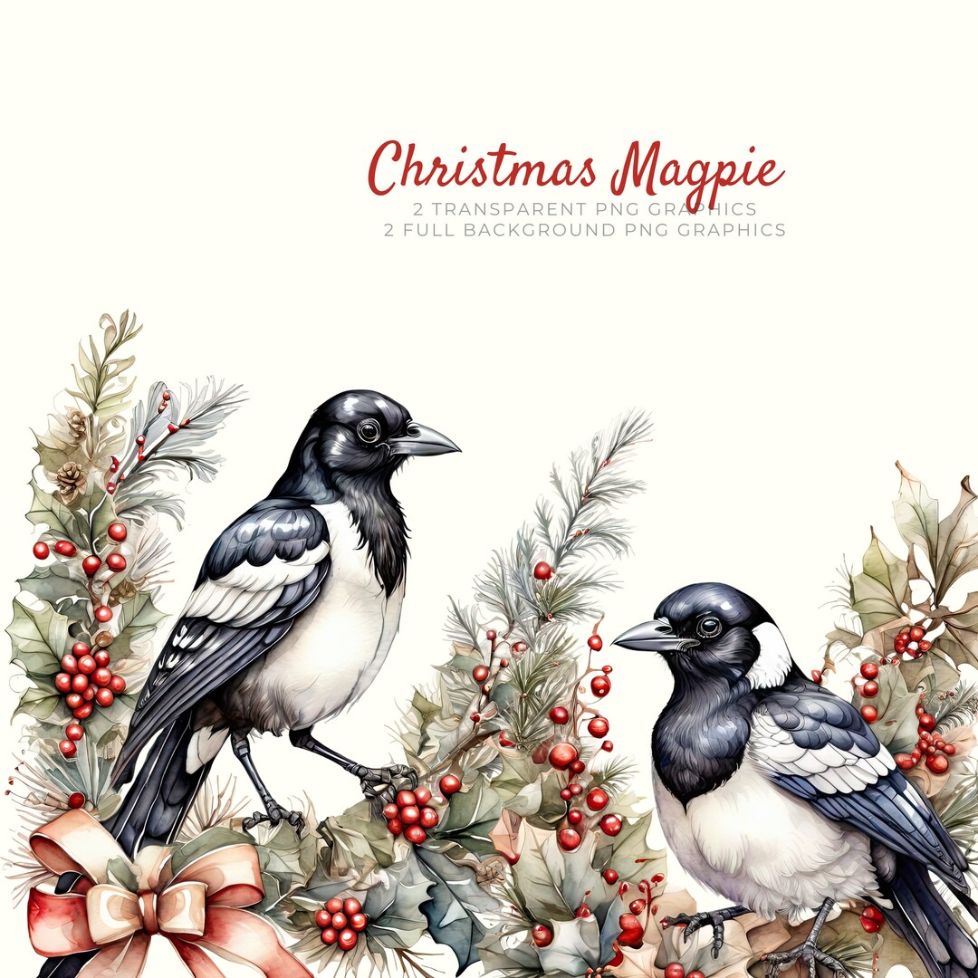 Christmas Magpie Clipart Digital Download PNG, Scrapbook Graphics ...