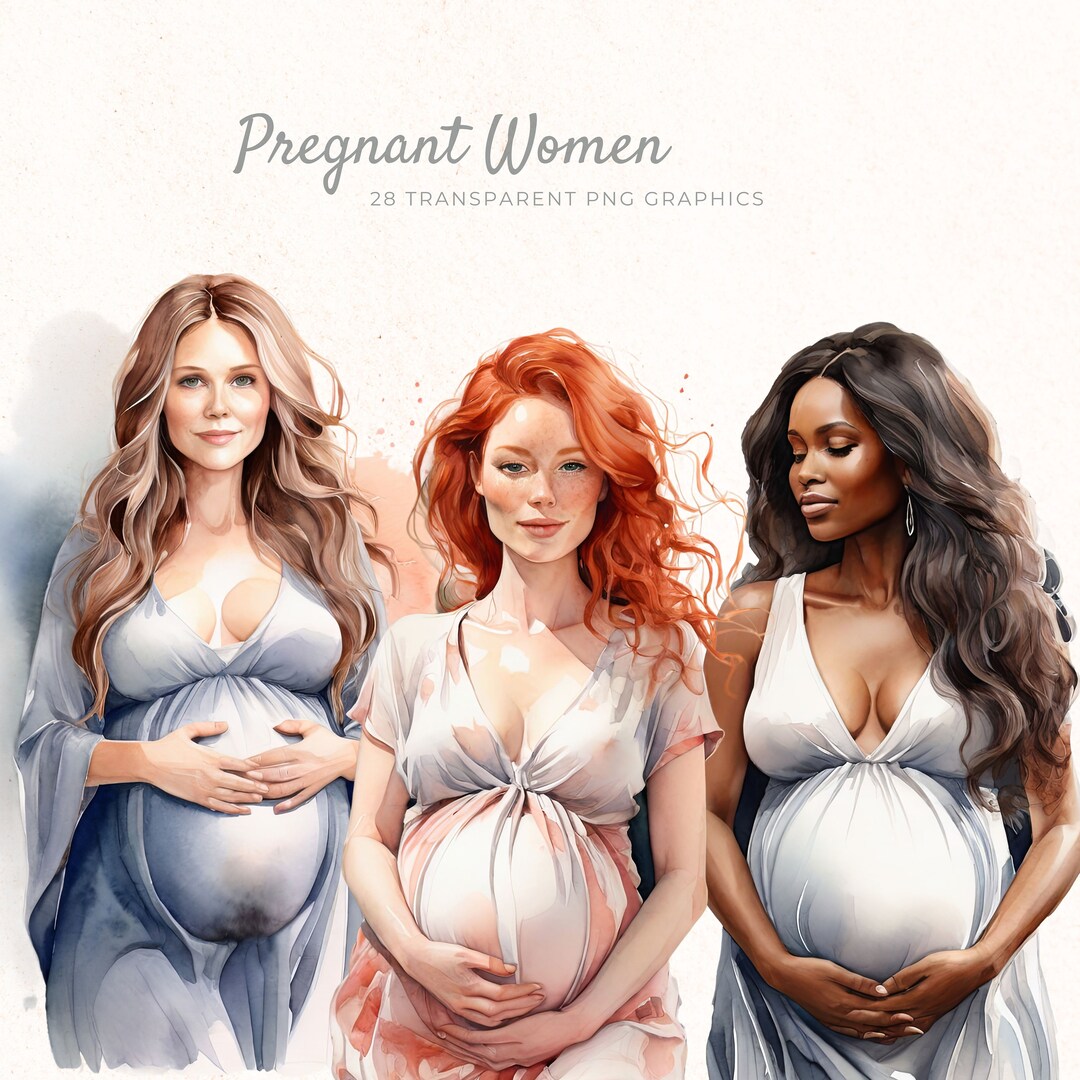 Watercolor Pregnancy Clipart Instant Download PNG, Pregnant Women Clip Art, Baby Shower Decor ...