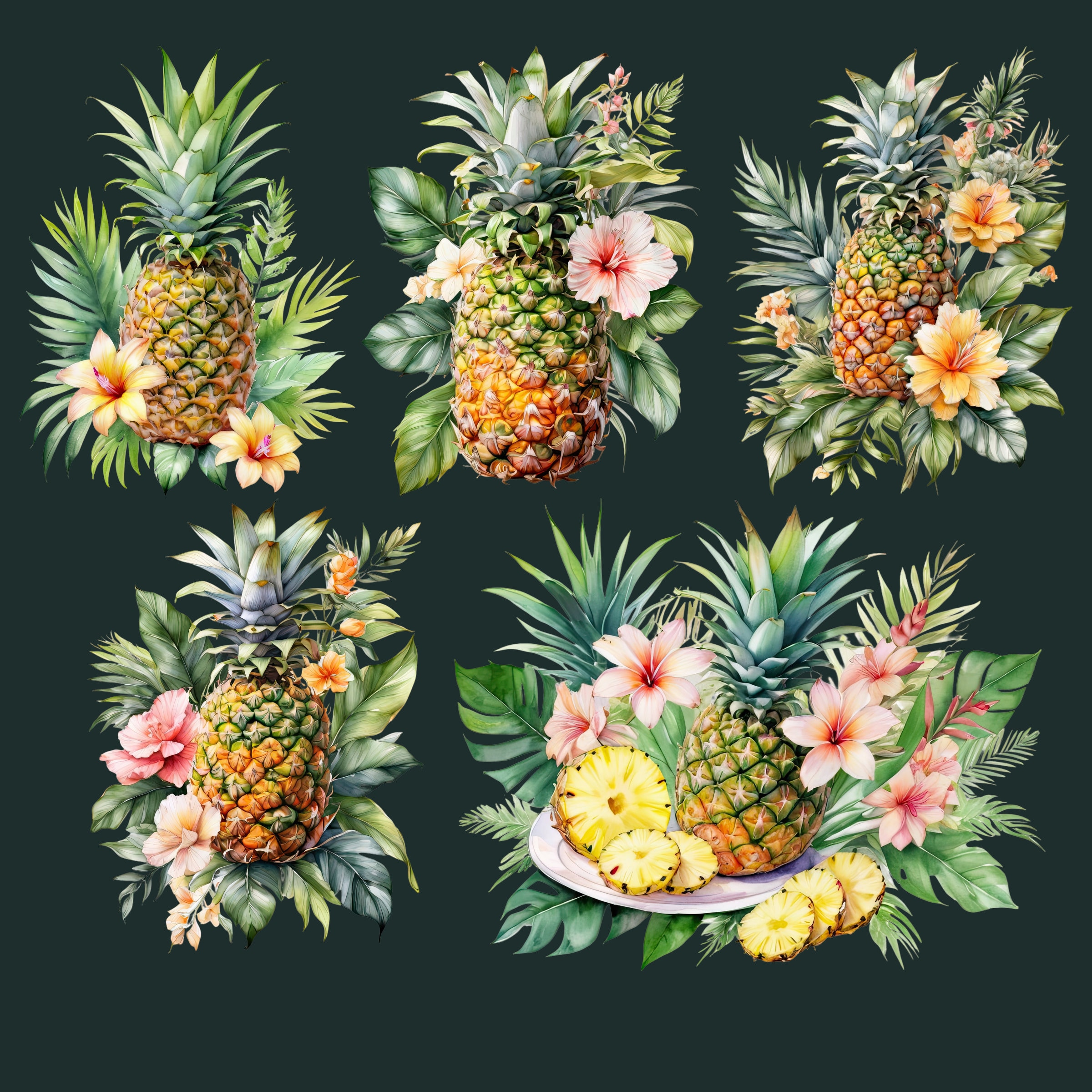 Colorful Pineapple Clipart, Tropical Clip Art, Fruit PNG, Summer Vibes ...
